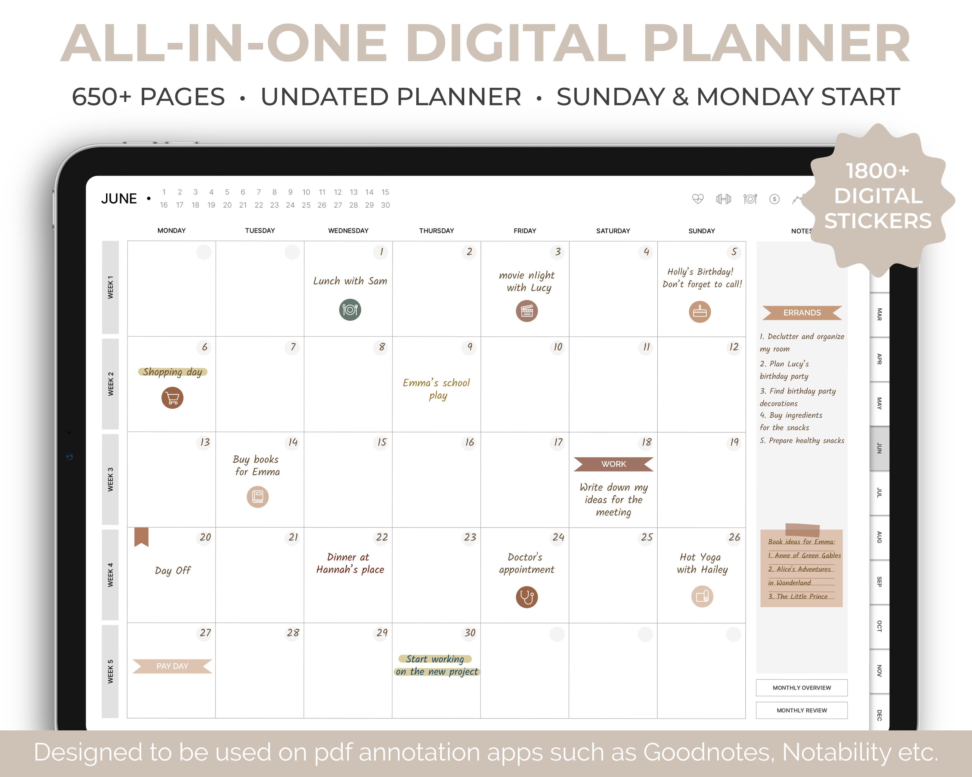 Undated Ultimate Digital Planner - Minimalist – Anemone Planners